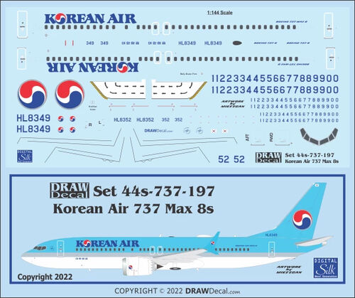 Draw Decal 44-737-197 Boeing 737 Max8 - Korean Air
