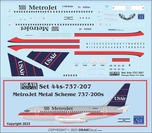 Draw Decal 44-737-207 Boeing 737-200 - MetroJet (1989 Scheme)
