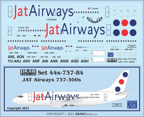 Draw Decal 44-737-84 Boeing 737-300 - JAT New Colors