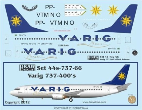 Draw Decal 44-737-66 Boeing 737-400 - Varig Final Colors