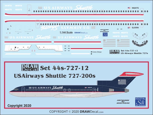 Draw Decal 44-727-12 Boeing 727-200 - US Air Shuttle