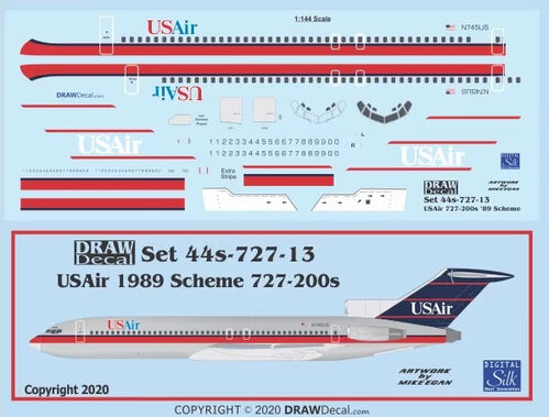 Draw Decal 44-727-13 Boeing 727-200 - US Air '89 Scheme