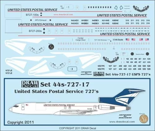 Draw Decal 44-727-17 Boeing 727-100/200 - United States Postal Service (USPS)