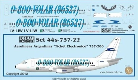 Draw Decal 44-737-22 Boeing 737-200 - Aerolineas Argentinas "Ticket Electronico"