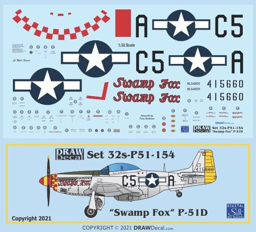 Draw Decal 32-P51-154 North American P-51 D - "Swamp Fox"