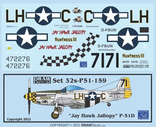 Draw Decal 32-P51-159 North American P-51 D - "Jay Hawk Jallopy / Huntress III"
