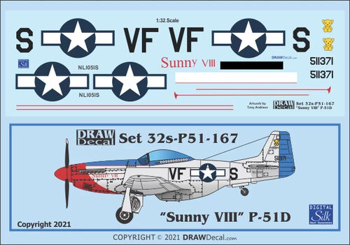 Draw Decal 32-P51-167 North American P-51 D - "Sunny VIII"