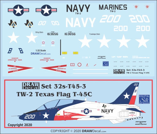 Draw Decal 32-T45-03 McDonnell Douglas T-45 C Goshawk - "Texas Flag" TW-2