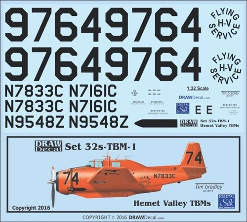 Draw Decal 32-TBM-01 Grumman TBM Avenger - Hemet Valley Flying Service (Fire Bombers)