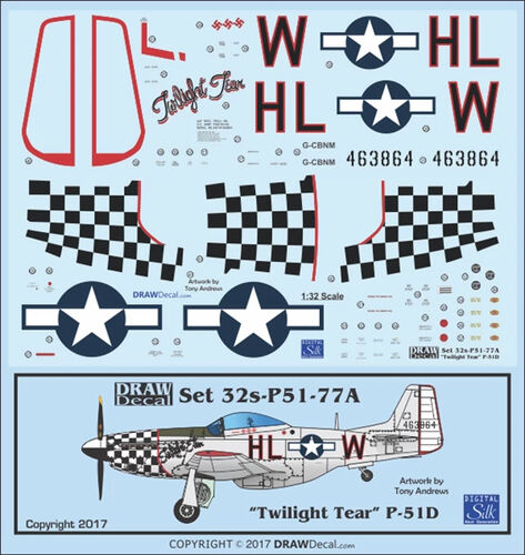 Draw Decal 32-P51-77A North American P-51 D - "Twilight Tear" (NO white backgrounds)