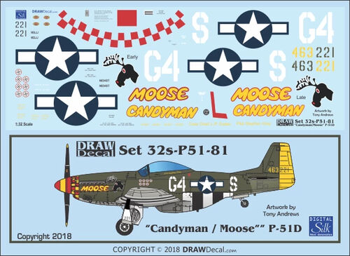 Draw Decal 32-P51-81 North American P-51 D - "Candyman - Moose"