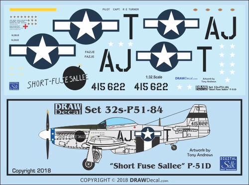 Draw Decal 32-P51-84 North American P-51 D - "Short-Fuse Sallee"