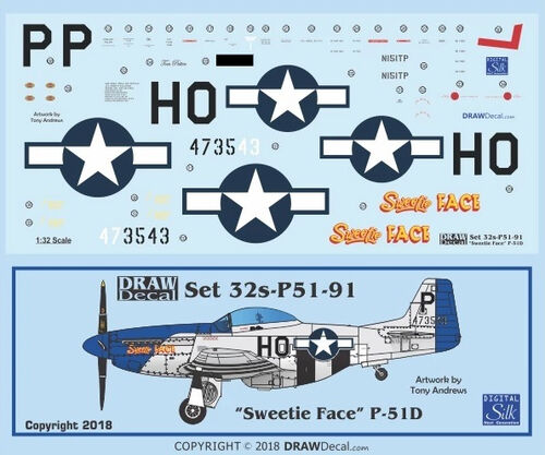 Draw Decal 32-P51-91 North American P-51 D - "Sweetie Face" Gathering of Mustangs and Legends
