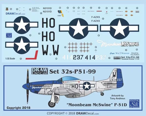 Draw Decal 32-P51-99 North American P-51 D - "Moonbeam McSwine" Gathering of Mustangs and Legends