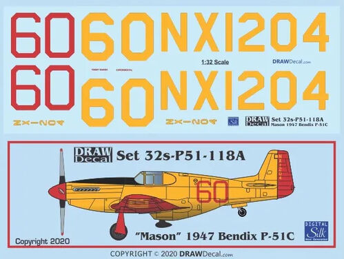 Draw Decal 32-P51-118A North American P-51 C - NX1204 (1947 Bendix Tommy Mason)