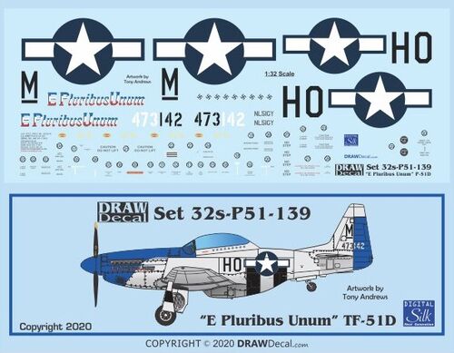 Draw Decal 32-P51-139 North American TF-51 D - "E Pluribus Unum"