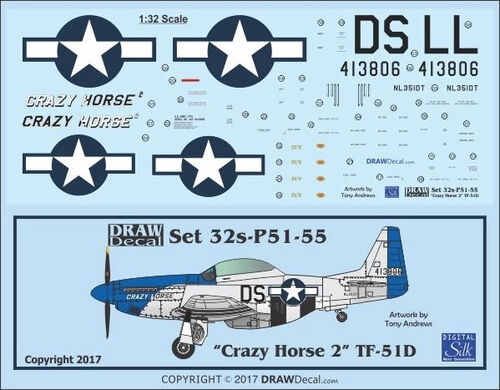 Draw Decal 32-P51-55 North American TF-51 D - "Crazy Horse 2" Gathering of Mustangs and Legends