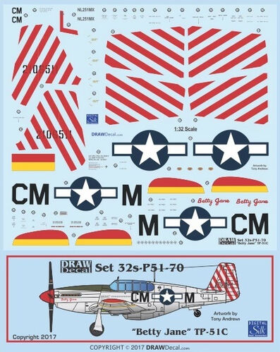 Draw Decal 32-P51-70 North American TF-51 C - "Betty Jane" Gathering of Mustangs and Legends