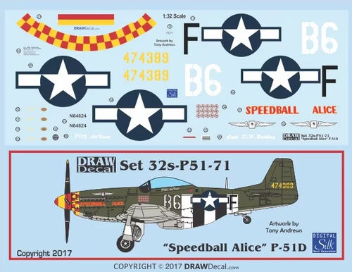 Draw Decal 32-P51-71 North American P-51 D - "Speedball Alice" Gathering of Mustangs and Legends