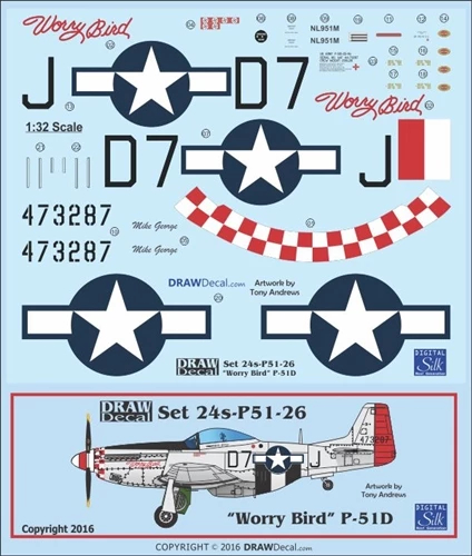 Draw Decal 24-P51-26 North American P-51 D - "Worry Bird" Gathering of Mustangs and Legends