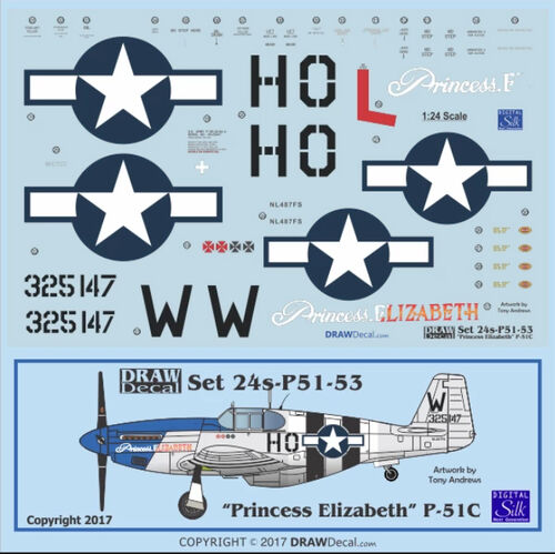 Draw Decal 24-P51-53 North American P-51 C - "Princess Elizabeth" Gathering of Mustangs and Legends