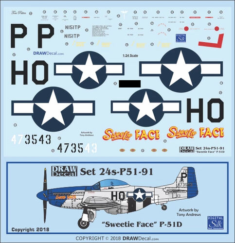 Draw Decal 24-P51-91 North American P-51 D - "Sweetie Face" Gathering of Mustangs and Legends