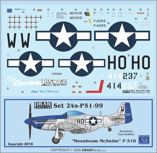 Draw Decal 24-P51-99 North American P-51 D - "Moonbeam McSwine" Gathering of Mustangs and Legends