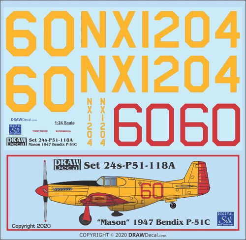 Draw Decal 24-P51-118A North American P-51 C - NX1204 1947 Bendix Tommy Mason