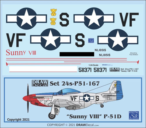 Draw Decal 24-P51-167 North American P-51 D - "Sunny VIII"