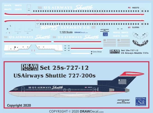 Draw Decal 25-727-12 Boeing 727-200 - US Air Shuttle