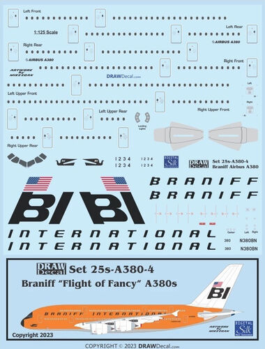 Draw Decal 25-A380-04 Airbus A380 - Braniff Jelly Bean Flight of Fancy