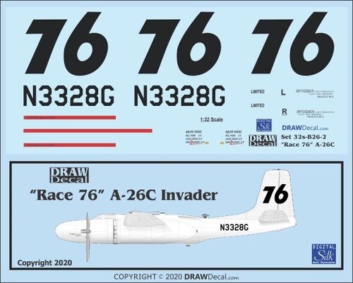 Draw Decal 32-B26-02 Douglas A-26 C Invader - "Race 76"
