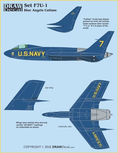 Draw Decal 32-F7U-01 Vought F7U-1 Cutlass - Blue Angels Cutlass