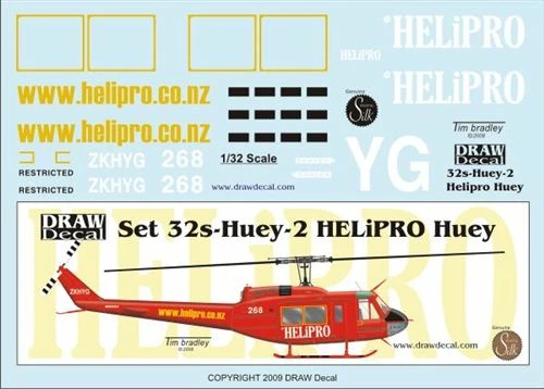 Draw Decal 32-HUEY-02 Bell UH-1 H Huey - HELiPRO New Zealand