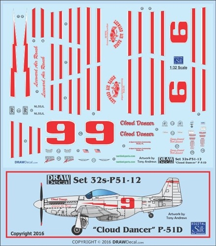 Draw Decal 32-P51-12 North American P-51 D - "Cloud Dancer" Gathering of Mustangs and Legends