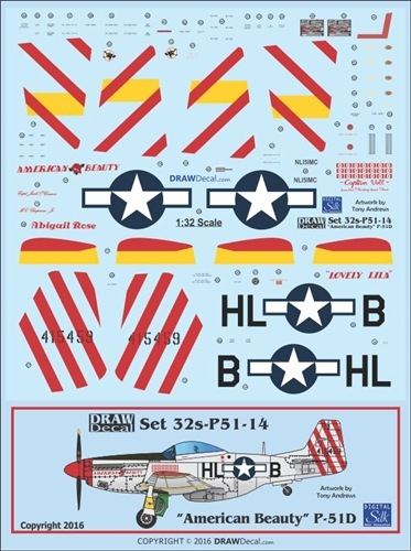 Draw Decal 32-P51-14 North American P-51 D - "American Beauty" Gathering of Mustangs and Legends