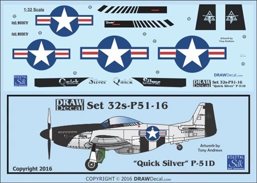 Draw Decal 32-P51-16 North American P-51 D - "Quick Silver" Gathering of Mustangs and Legends