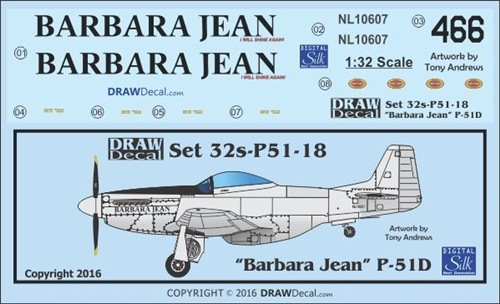 Draw Decal 32-P51-18 North American P-51 D - "Barbara Jean" Gathering of Mustangs and Legends