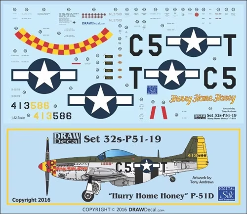 Draw Decal 32-P51-19 North American P-51 D - "Hurry Home Honey" Gathering of Mustangs and Legends