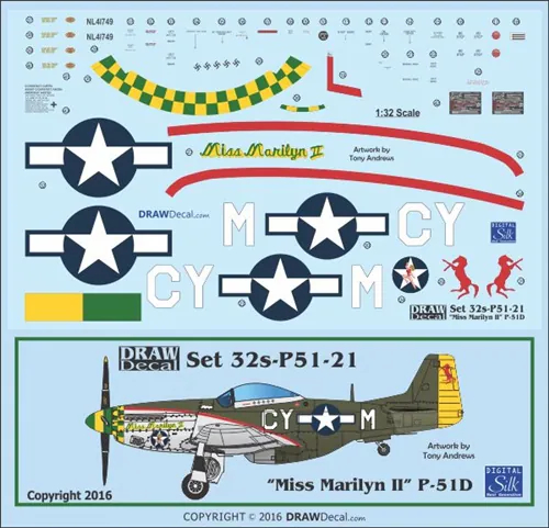 Draw Decal 32-P51-21 North American P-51 D - "Miss Marilyn II" Gathering of Mustangs and Legends