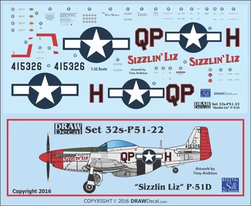 Draw Decal 32-P51-22 North American P-51 D - "Sizzlin' Liz" Gathering of Mustangs and Legends