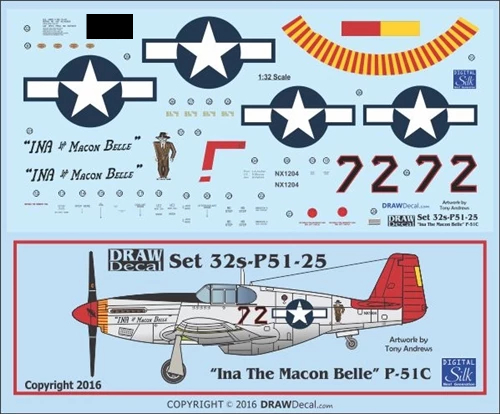 Draw Decal 32-P51-25 North American P-51 C - "Ina the Macon Belle" Gathering of Mustangs and Legends