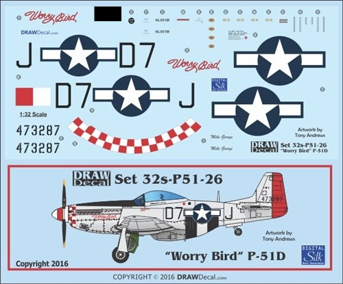 Draw Decal 32-P51-26 North American P-51 D - "Worry Bird" Gathering of Mustangs and Legends