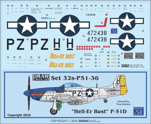 Draw Decal 32-P51-36 North American P-51 D - "Hell Er Bust" Gathering of Mustangs and Legends
