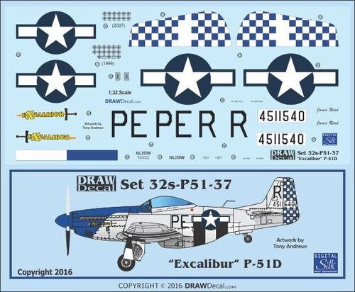 Draw Decal 32-P51-37 North American P-51 D - "Excalibur" PGathering of Mustangs and Legends
