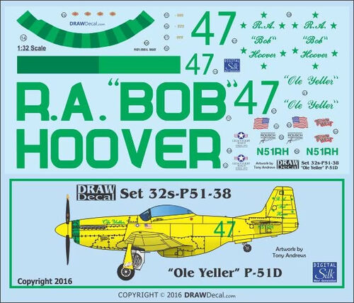 Draw Decal 32-P51-38 North American P-51 D - "Ole Yeller" Gathering of Mustangs and Legends
