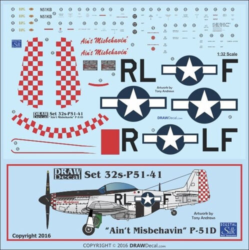 Draw Decal 32-P51-41 North American P-51 D - "Ain't Misbehavin" Gathering of Mustangs and Legends