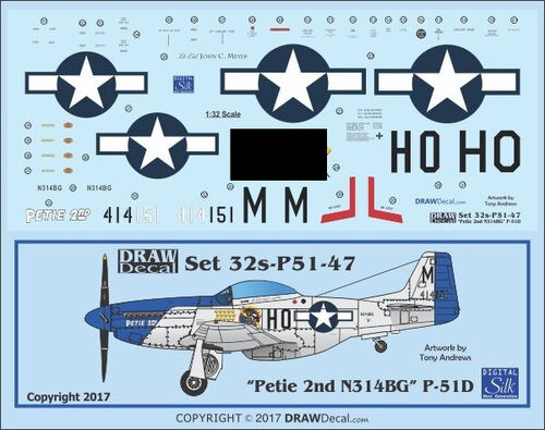 Draw Decal 32-P51-47 North American P-51 D - "Petie 2nd" (N314BG) Gathering of Mustangs and Legends