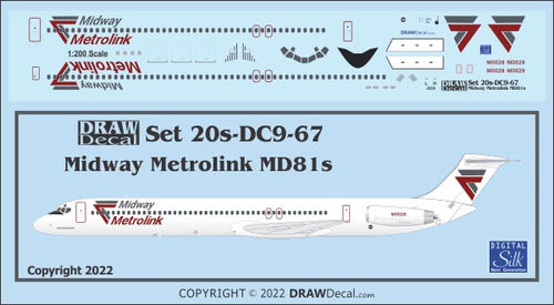 Draw Decal 20-DC9-67 McDonnell Douglas MD-81 - Midway Metrolink