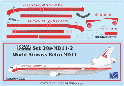 Draw Decal 20-MD11-02 McDonnell Douglas MD-11 - World Airways "Retro" (N803DE)